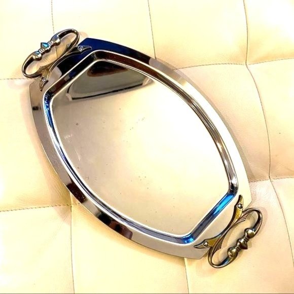 Kromex | Accents | Vintage Kromex Chrome Brass Color Tray Platter ...